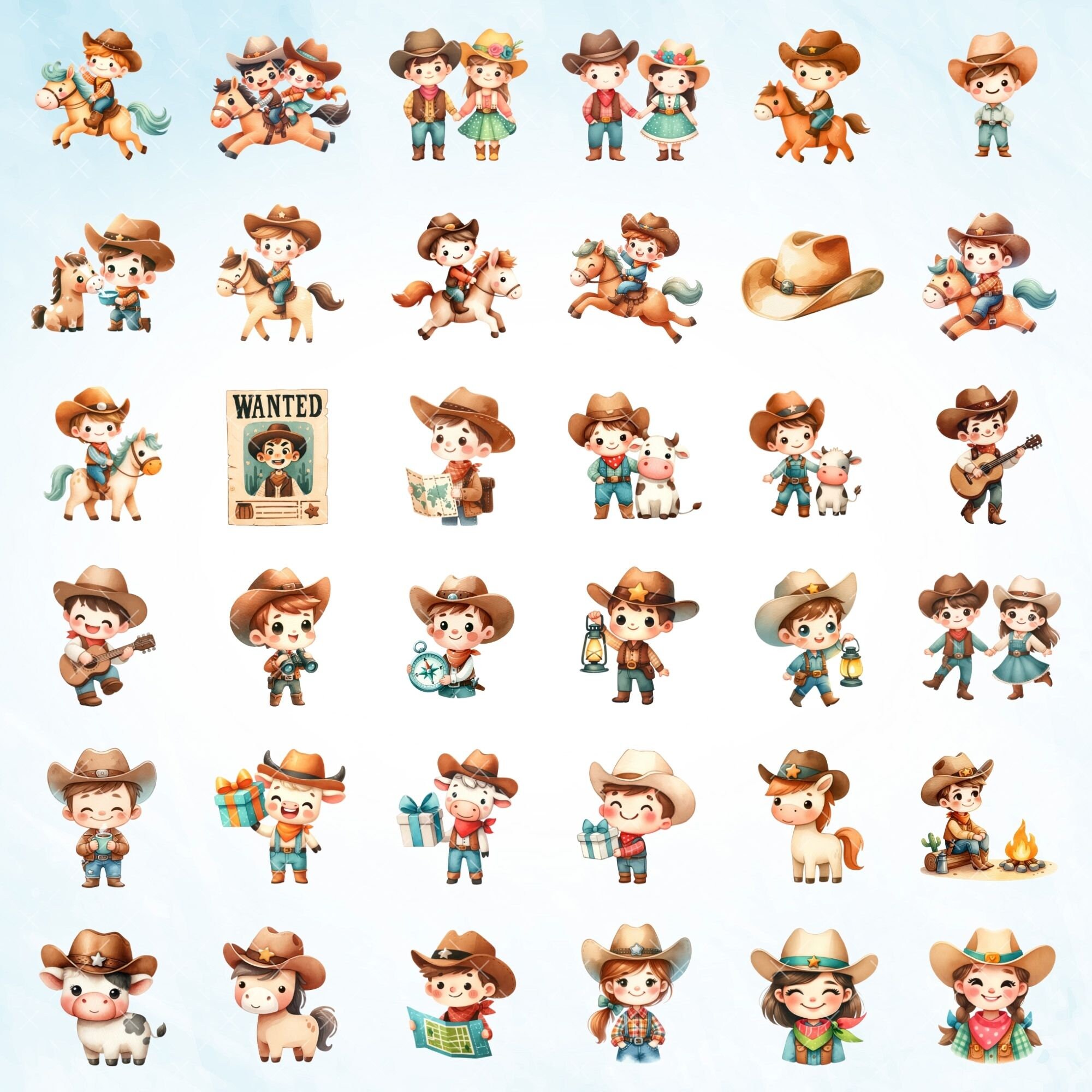 57 Watercolor Cute Cowboy Kids, Kids Cowboy Art, Children Cowboy Decor ...