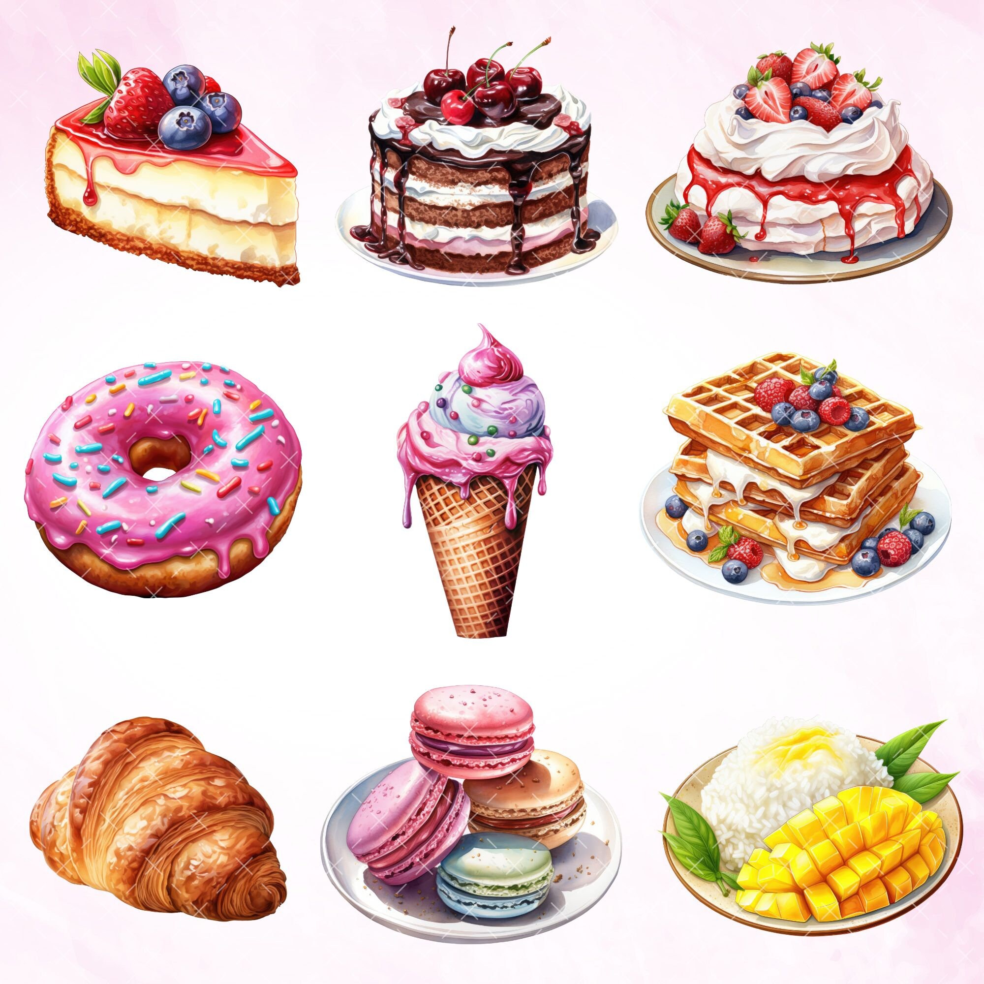 18 Watercolor Yummy Desserts, Dessert Clipart, Sweet Treats Art, Ice ...
