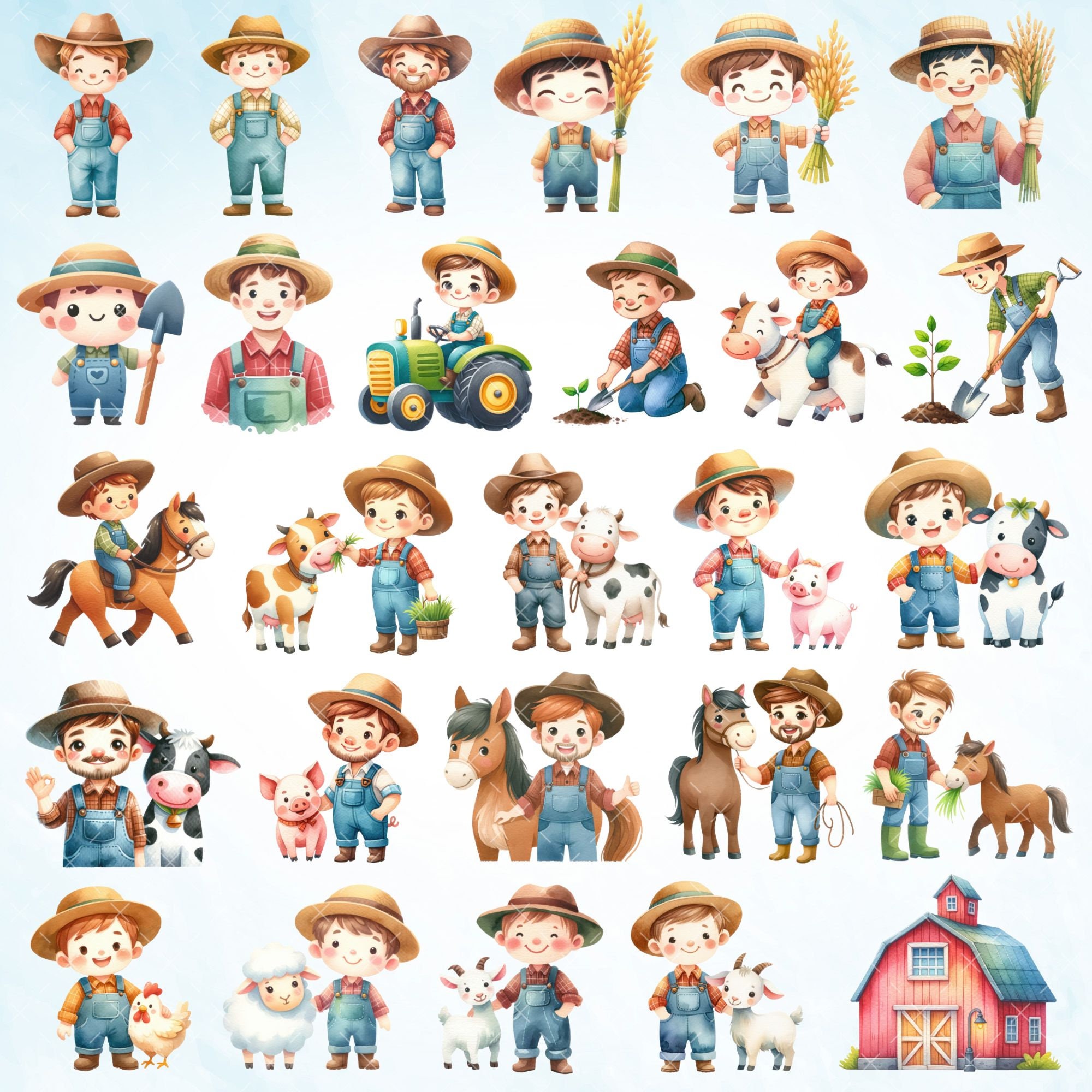 51 Watercolor Farm Elements, Organic Farm Art, Barnyard Clipart ...