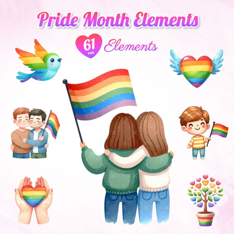 61 Watercolor Pride Month Elements, LGBTQ+ Art, Watercolor Pride ...