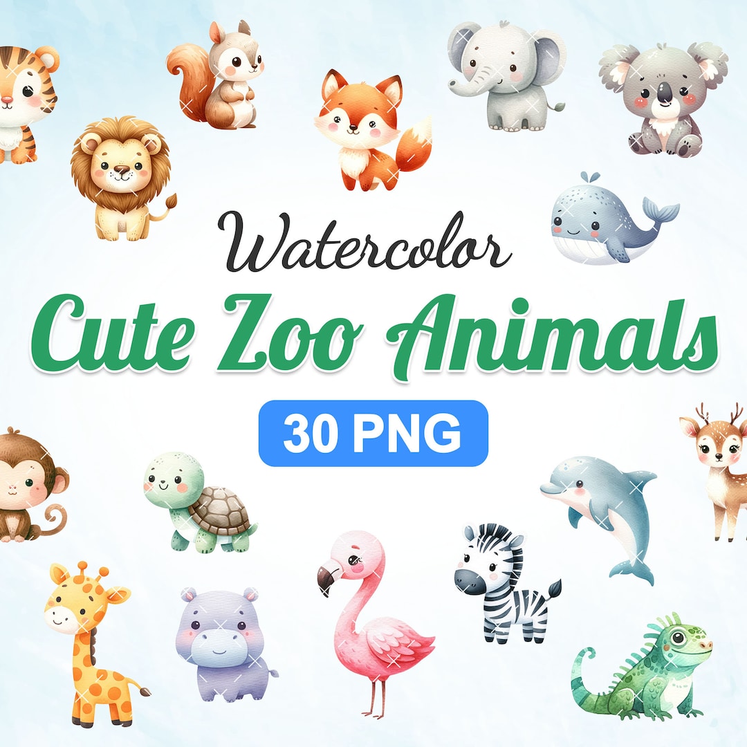 30 Watercolor Zoo Animals, Safari Animals, Jungle Animals, Cute Animals ...