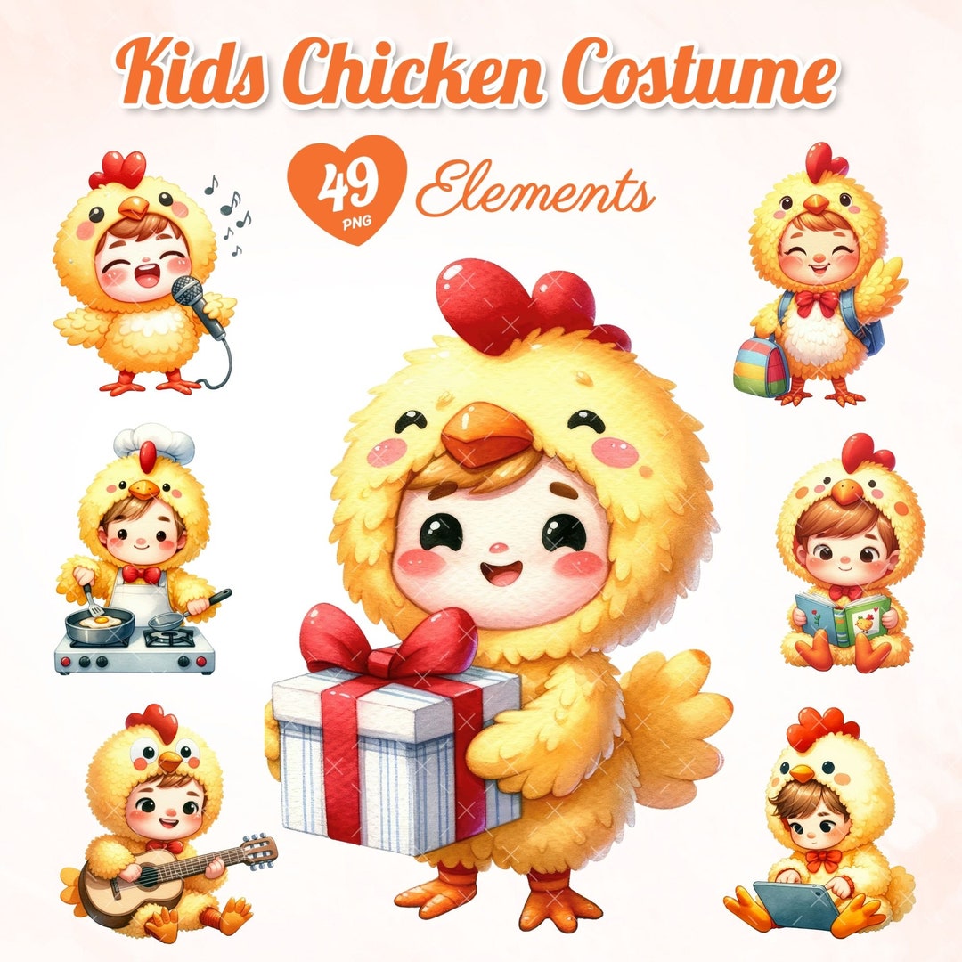 49 Watercolor Kids Chicken Costume, Kids Costume Party, Kids in Chicken ...