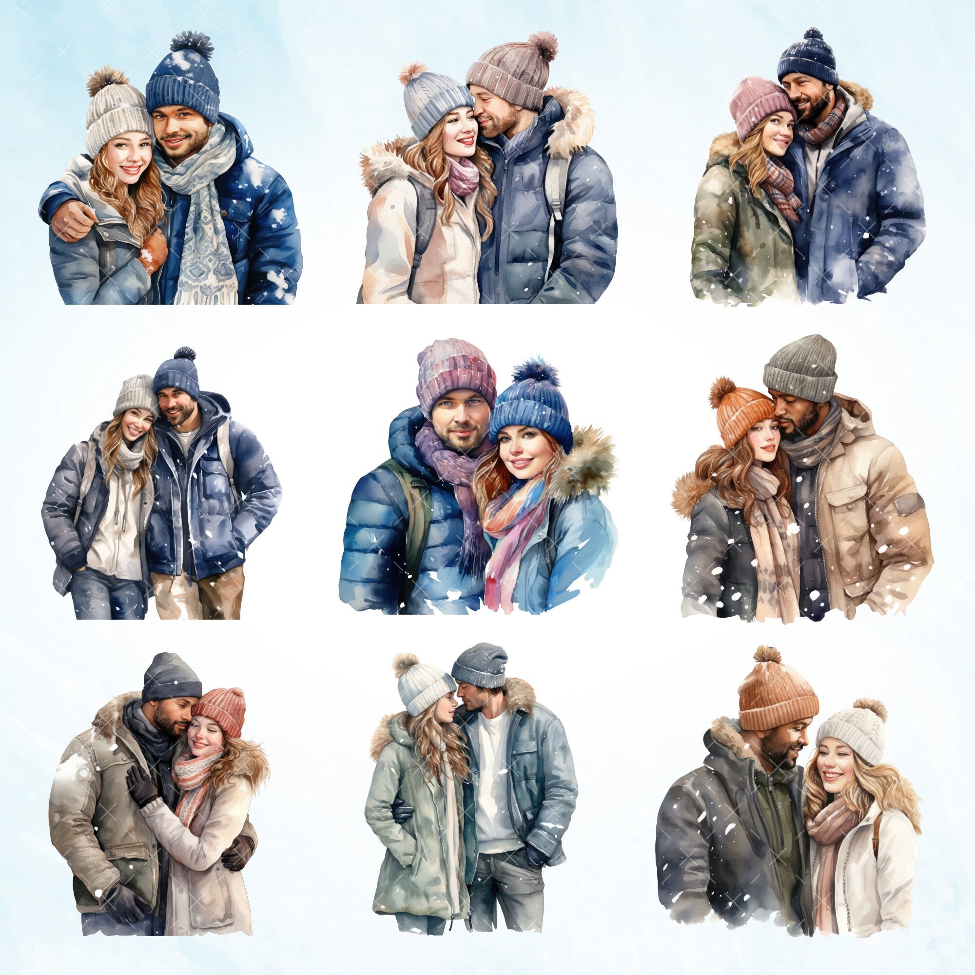 18 Watercolor Winter Couples, Winter Lover, Winter Sweet Couples ...