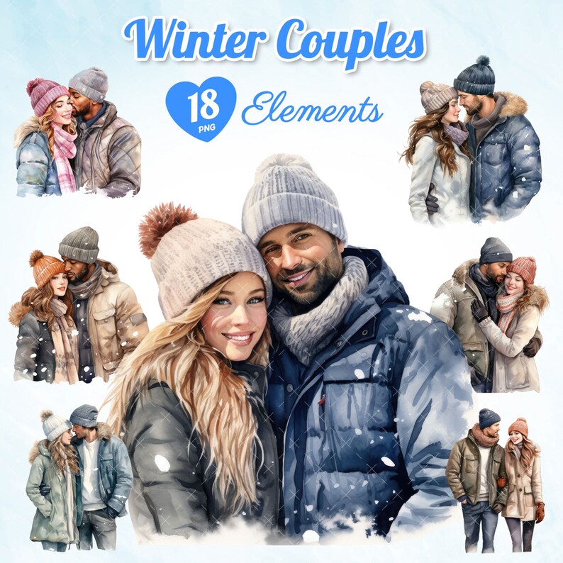 18 Watercolor Winter Couples, Winter Lover, Winter Sweet Couples ...