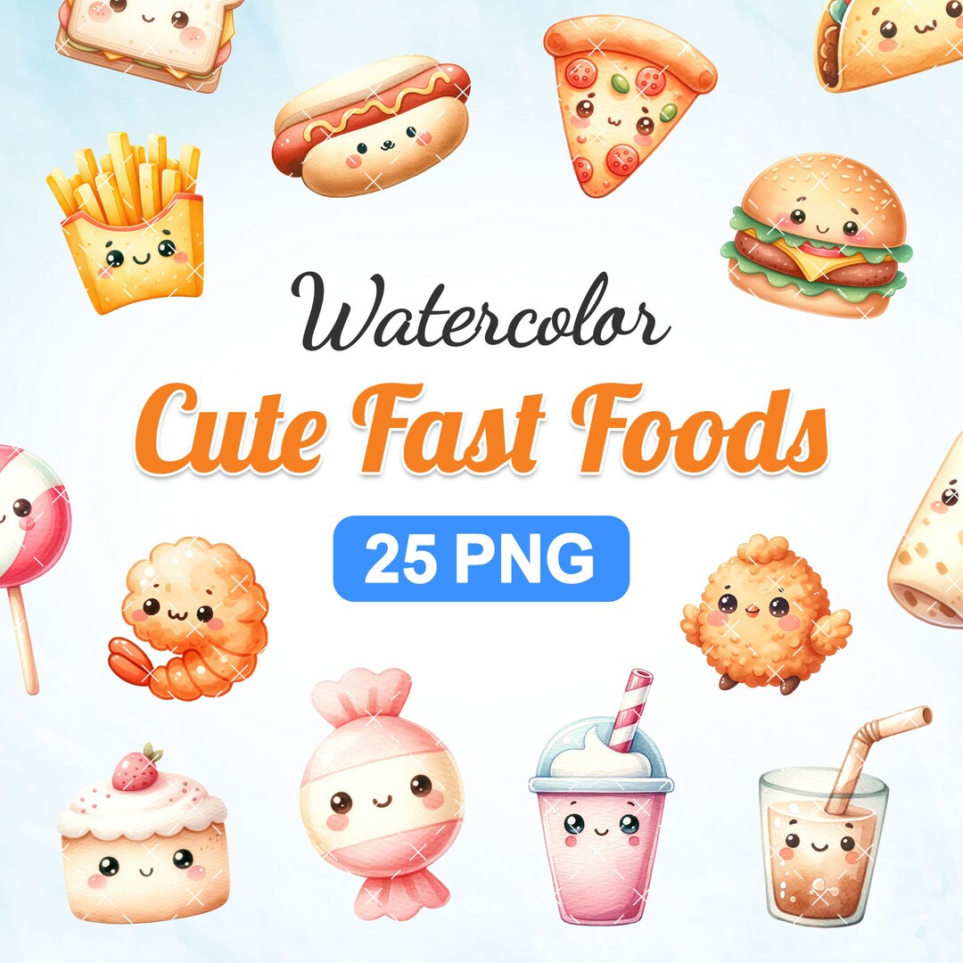 25 Watercolor Fast Foods, Junk Foods, Unhealthy Foods, Cute Foods, Fast ...