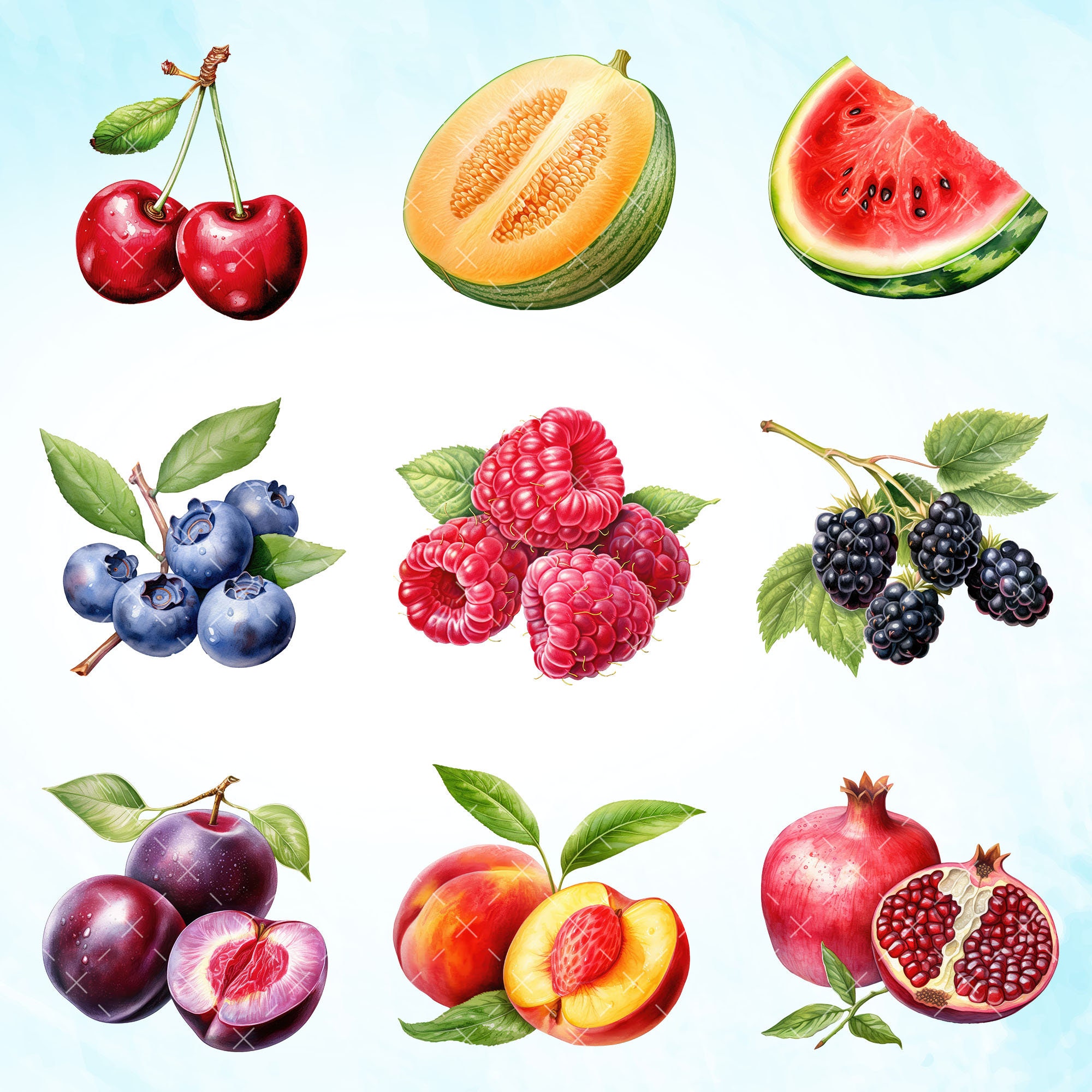 18 Watercolor Fruits, Fruit Elements, Fruit Clipart, Healthy Fruit ...