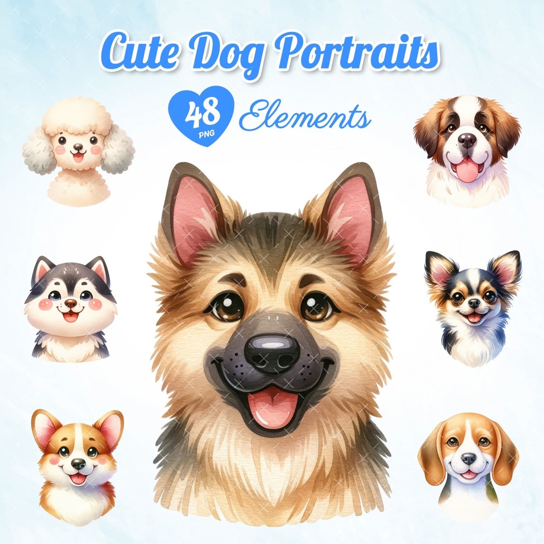 46 Watercolor Cute Dog Portraits, Dog Portrait Art, Pet Watercolor ...