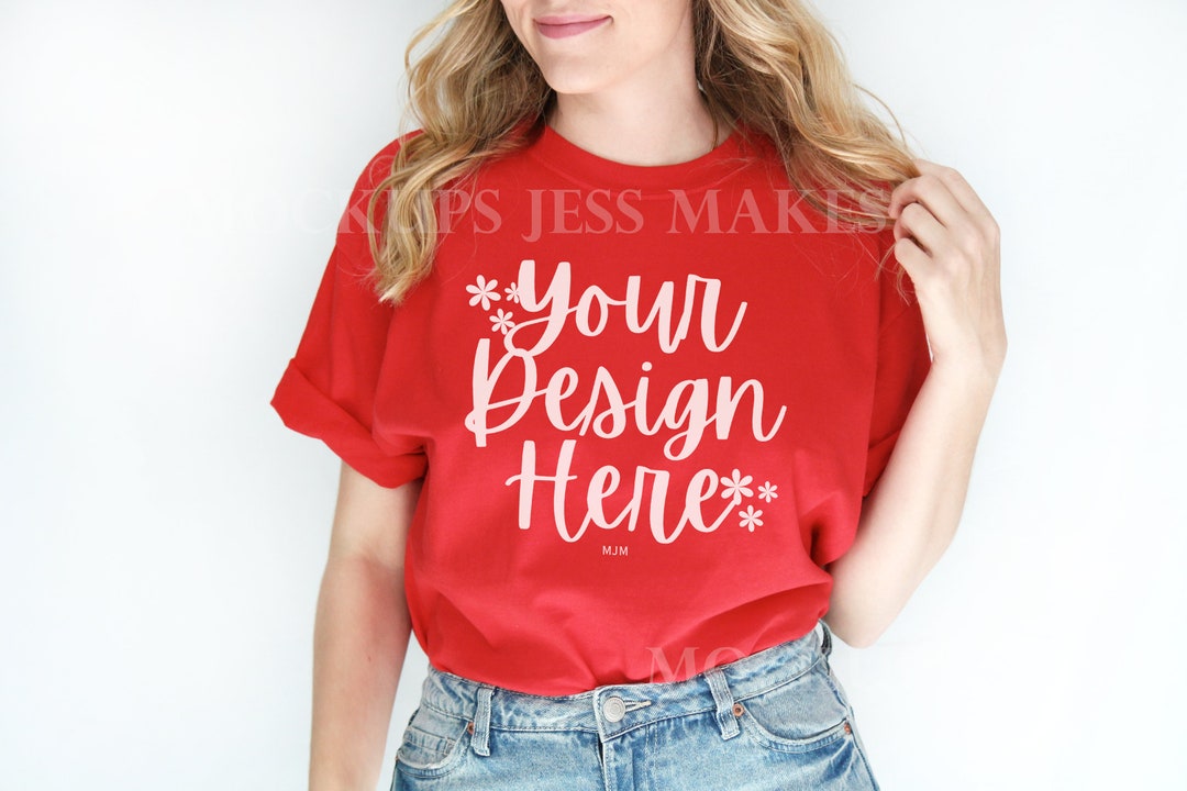 Red Comfort Colors 1717 Mockup, Red Model Mockup, Gildan Mockups ...