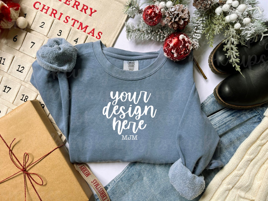 Blue Jean Christmas Comfort Colors Folded Flat Lay Crewneck Sweatshirt ...