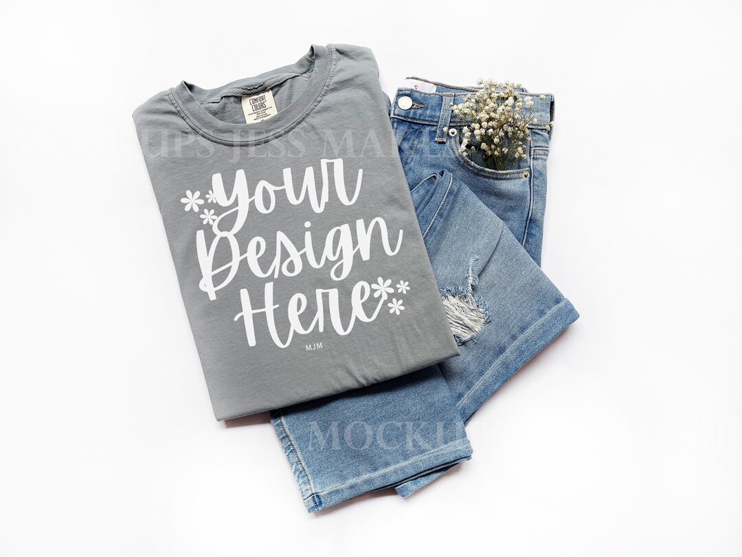 Granite Comfort Colors 1717 Flat Lay Folded Tshirt Mockup, Granite ...