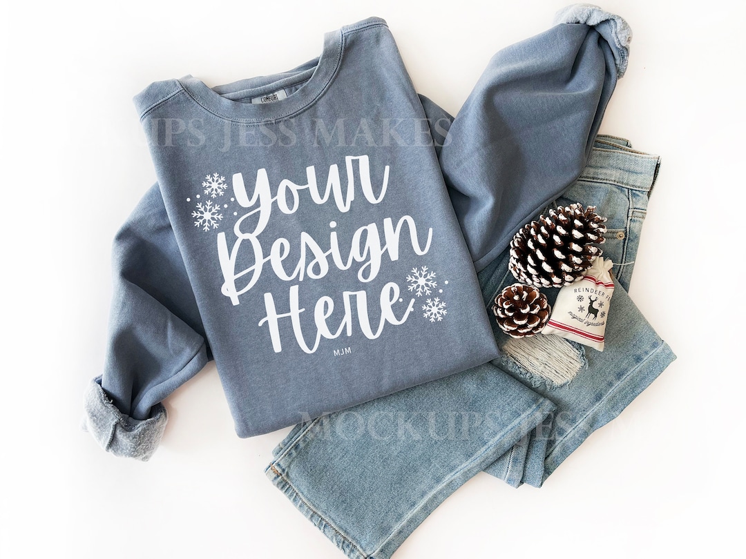 Blue Jean Christmas Comfort Colors Folded Flat Lay Crewneck Gildan ...