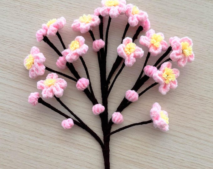 Handmade Crochet Sakura Stems (no Vase): Cotton Plum Blossom Bouquet - Etsy