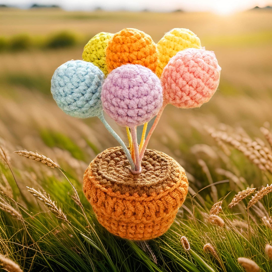Handmade Finished Crochet Balloon Pot | Pink | Red | Blue | Orange ...