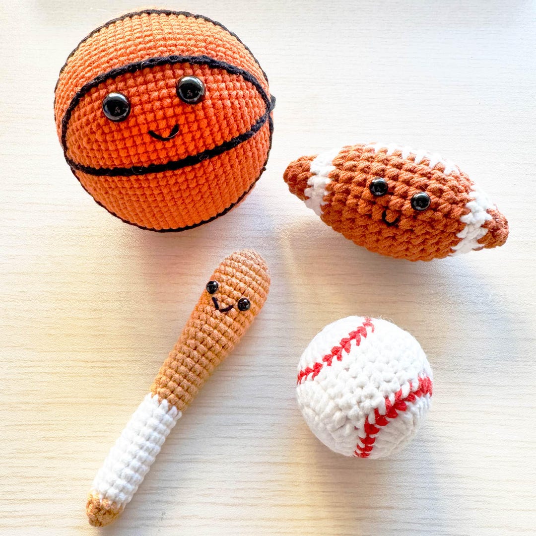 Handmade Crochet Baseball Bat + Ball Set | Football | Basketball | Mini ...