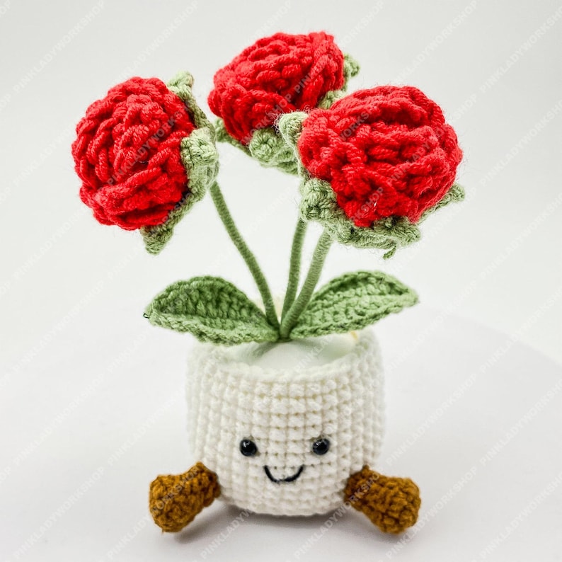 Crochet Rose Plant | Smiley Flower Pot | Handmade Amigurumi Decor ...