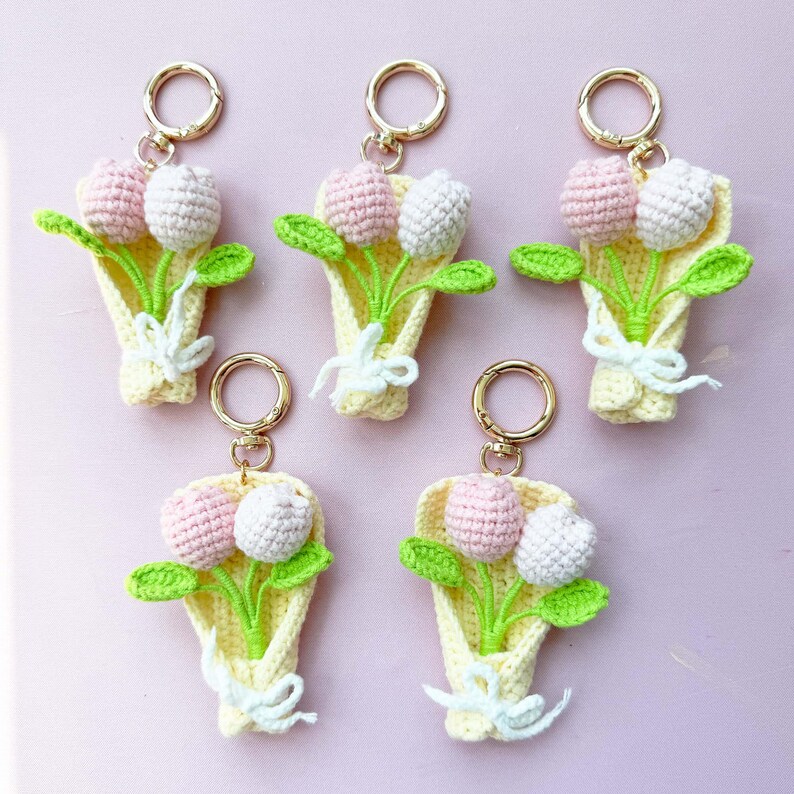 Crochet Flower Keychain Set: Handmade Wedding Favors, Bridal Shower ...