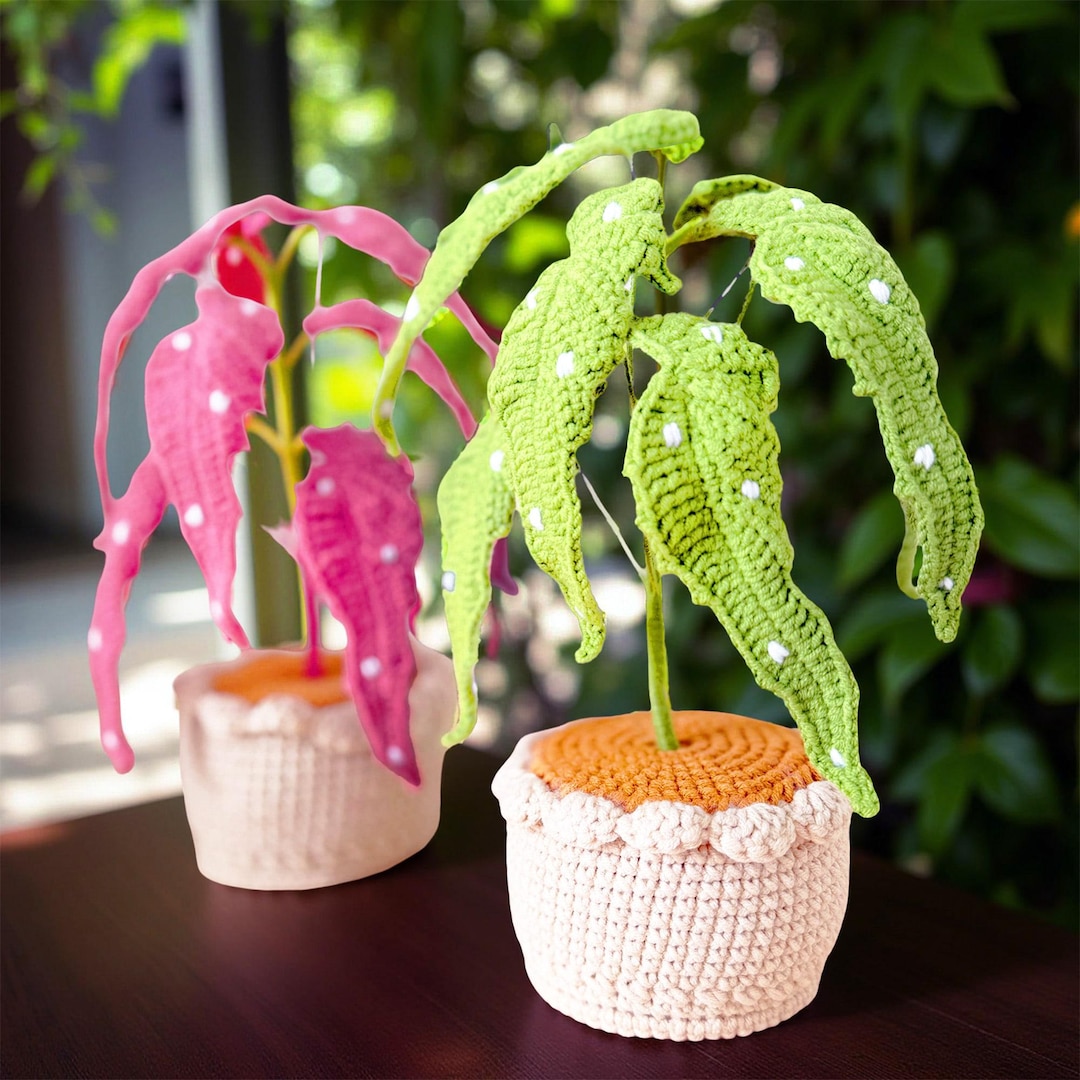 Handmade Crochet Begonia Flamingo Queen Plant | Polka Dot Houseplant ...