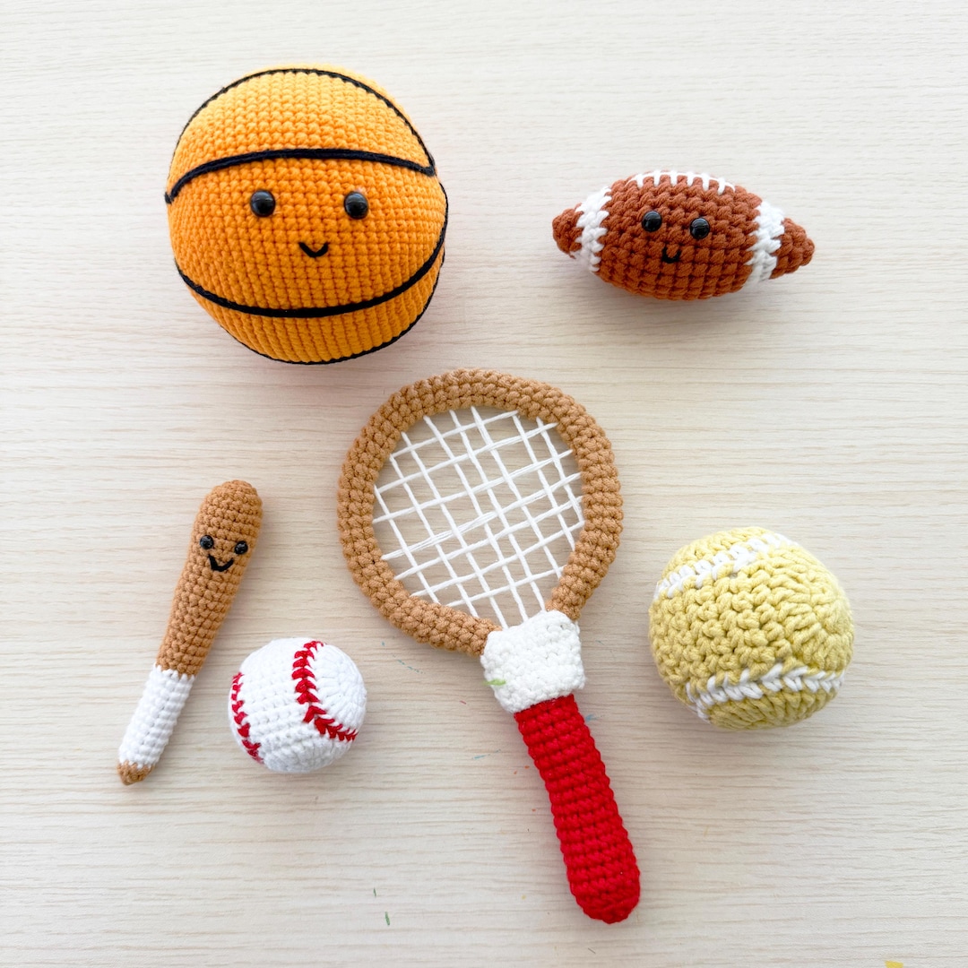 Handmade Crochet Baseball Bat + Ball Set | Football | Basketball | Mini ...