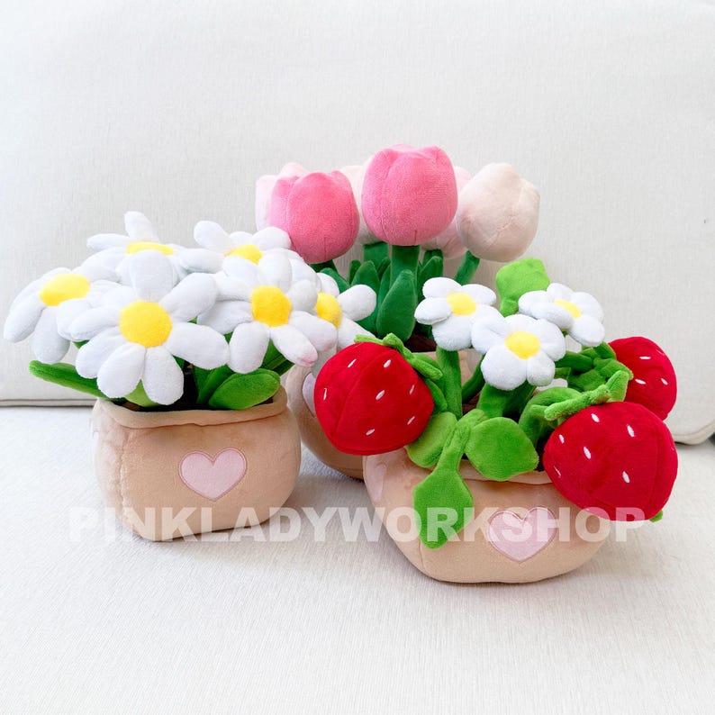 Pinkladyworkshop Exclusive Pink Tulip | Daisy | Strawberry Pot Plush ...