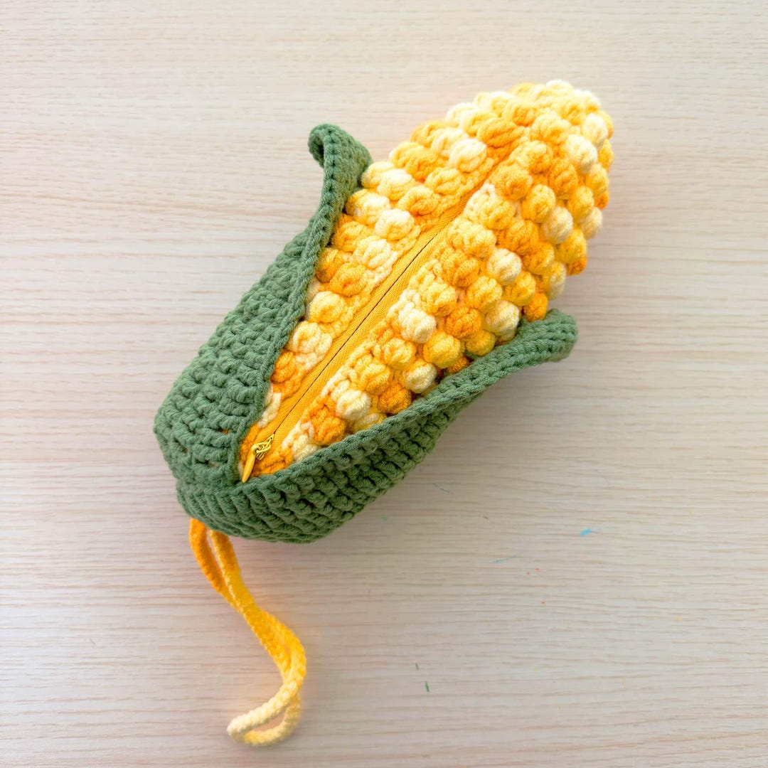 Handmade Crochet Corn Pencil Case | Cute Veggie Zipper Pouch - Etsy