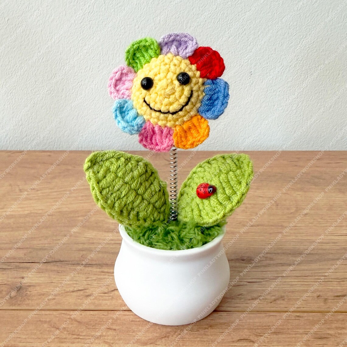 Crochet Rainbow Smiley Flower Pot | Handmade Colorful Happy Flower ...