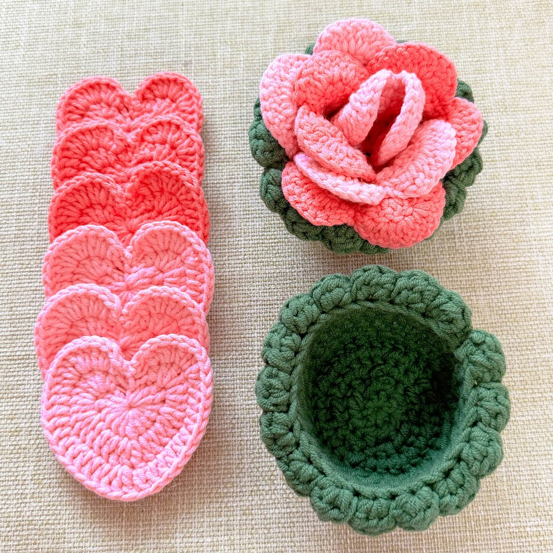 Handmade 6PCS Crochet Rose Coasters | Crochet Flower | Rose ...