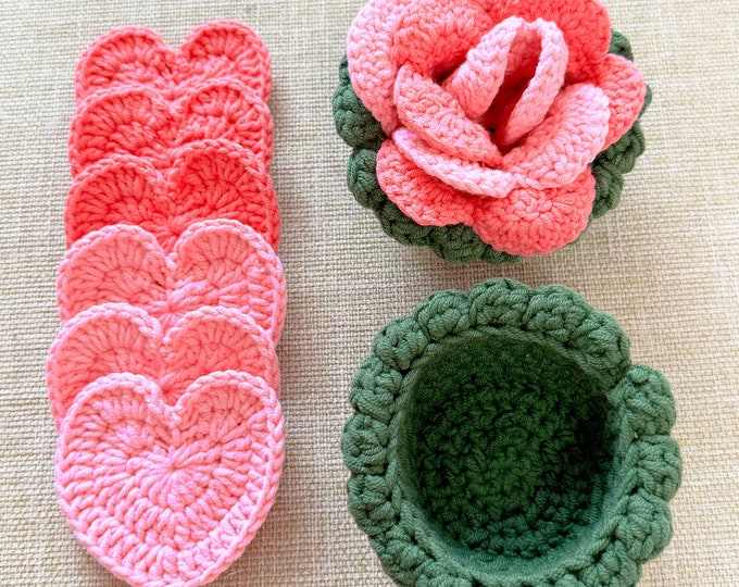 Handmade Crochet Rose Coasters - Set of 6 Yarn Flowers - Etsy