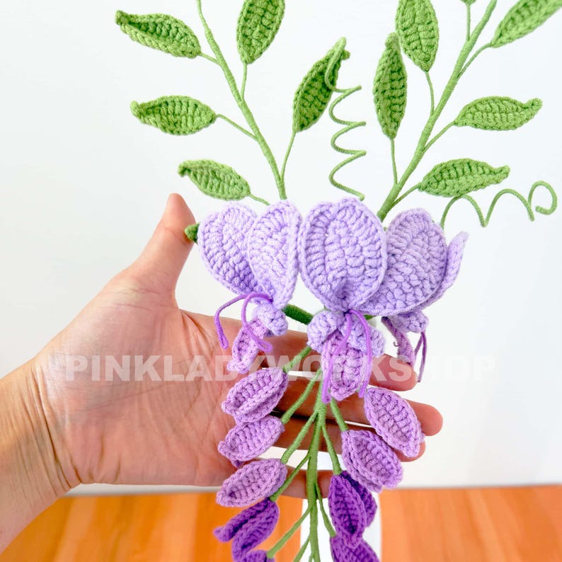 Handmade Crochet Wisteria Flowers (no Vase) Purple Hanging Vine Decor ...