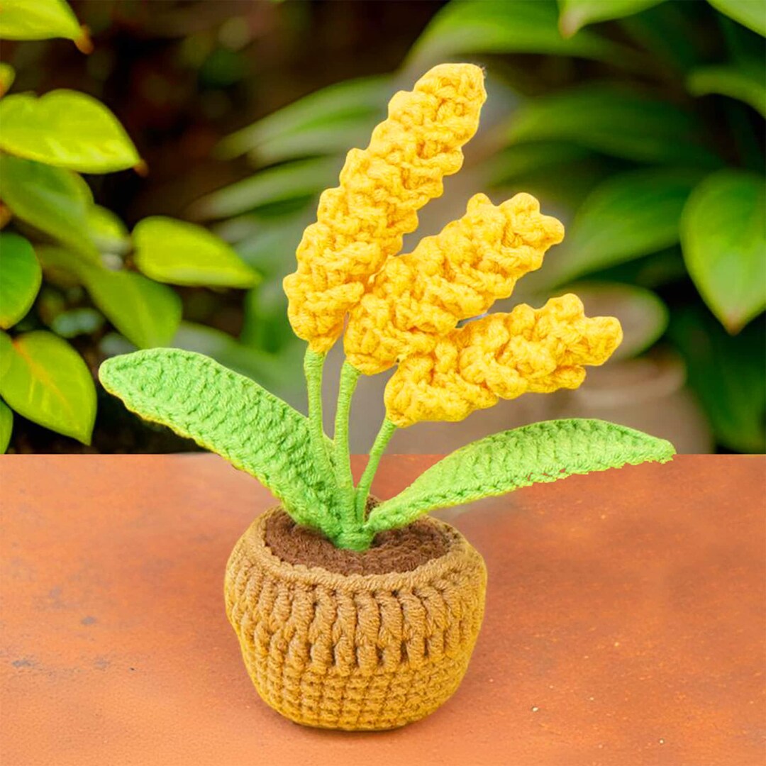 Handmade Finished Crochet Barley Wheat Flower Pot Plants Yellow Home ...