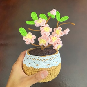 Handmade Finished Crochet Sakura Flower Pot Home Summer Decor Cherry ...
