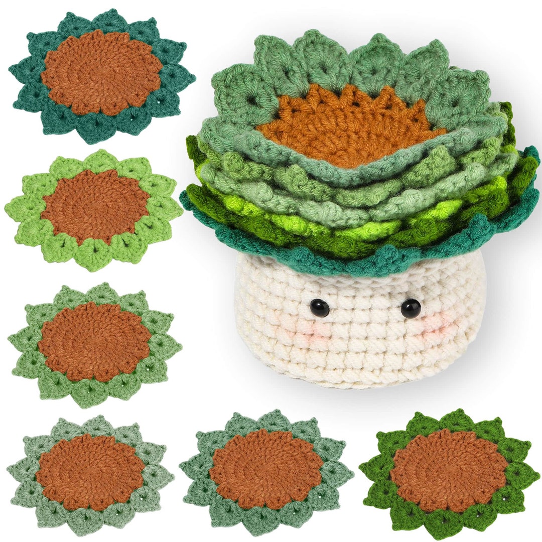 Handmade 6PCS Crochet Coasters Crochet Succulent Decorative Coasters ...