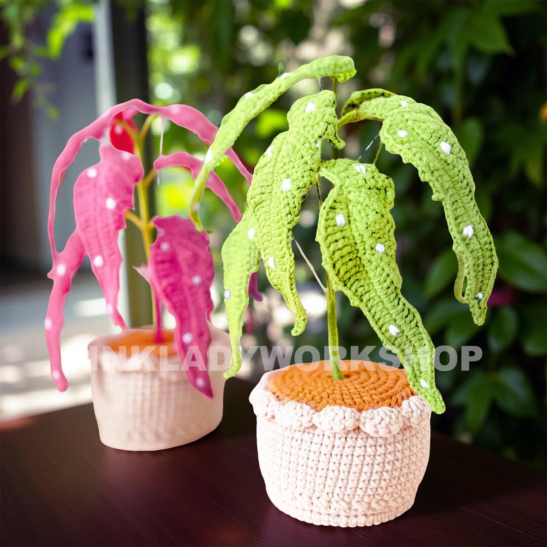 Handmade Crochet Begonia Flamingo Plant: Polka Dot Leaf Decor - Etsy
