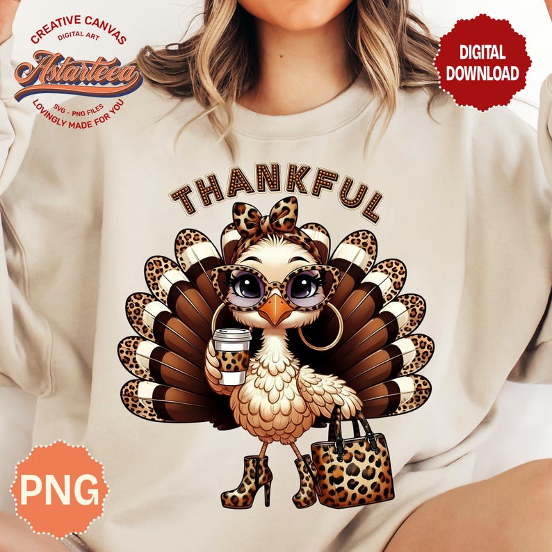 Thankful Chic Turkey PNG: Boujee Glam Leopard Print for Thanksgiving ...