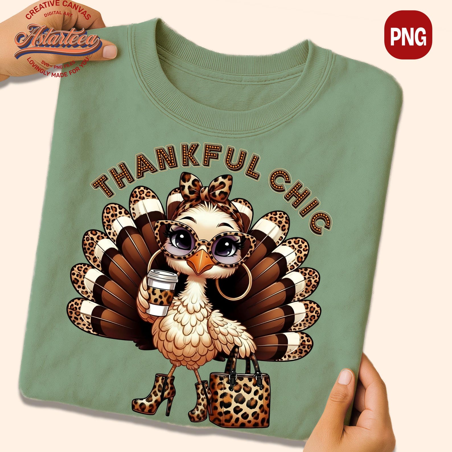 Thankful Chic Turkey PNG: Boujee Glam Leopard Print for Thanksgiving ...