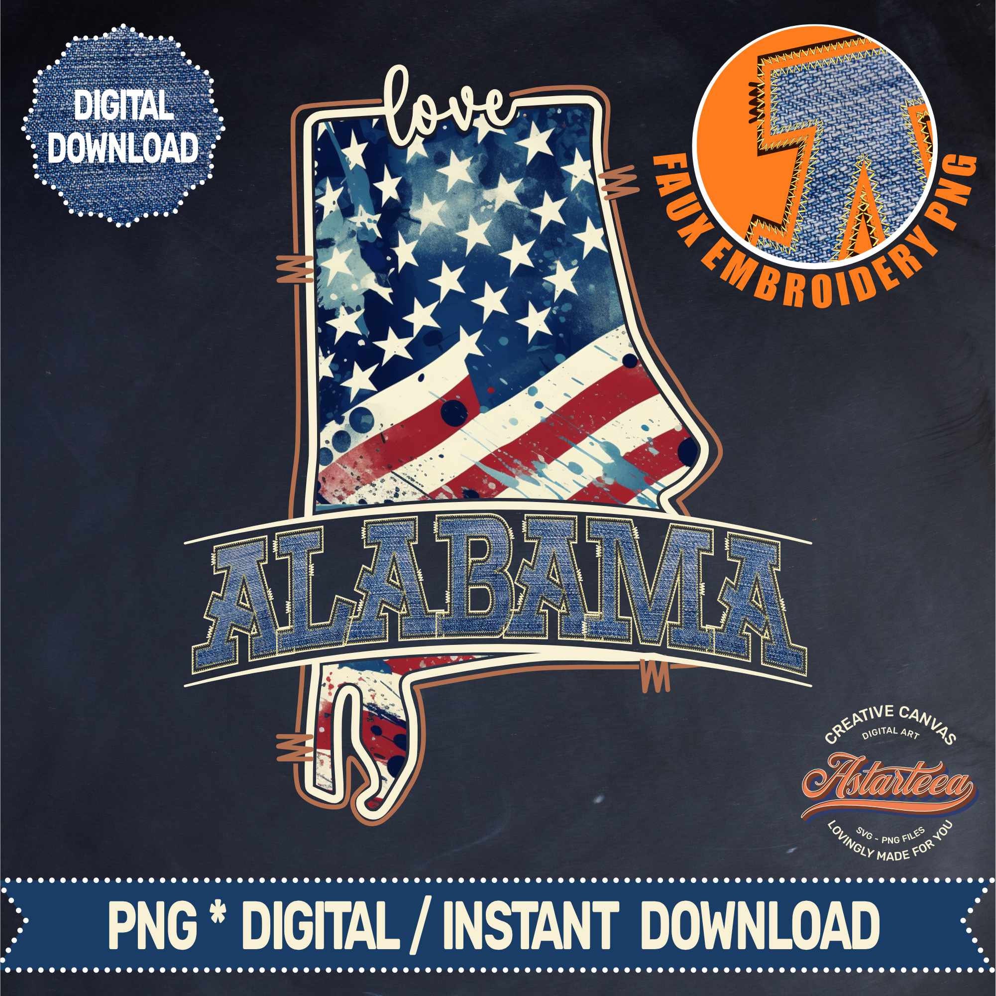Alabama State Shape PNG | Denim Faux Embroidery | US Flag PNG | Doodle ...