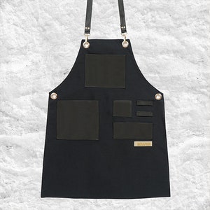Chef Apron Women Men Large Pocket 100% Cotton Canvas Waterproof Kitchen ...