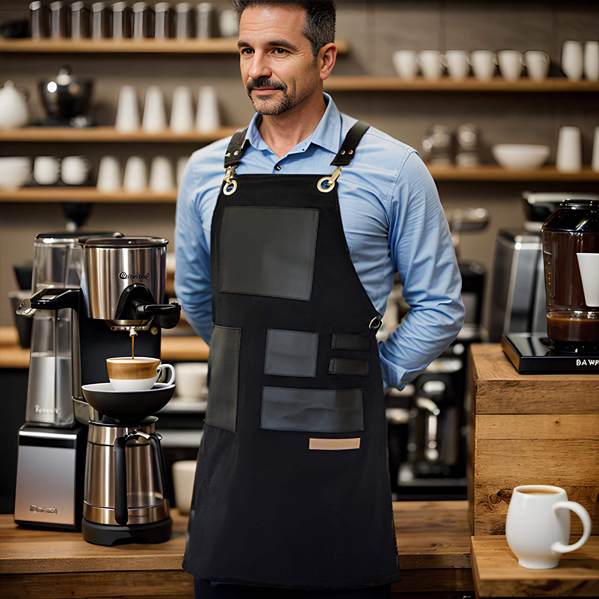 Chef Apron Women Men Large Pocket 100% Cotton Canvas Waterproof Kitchen ...