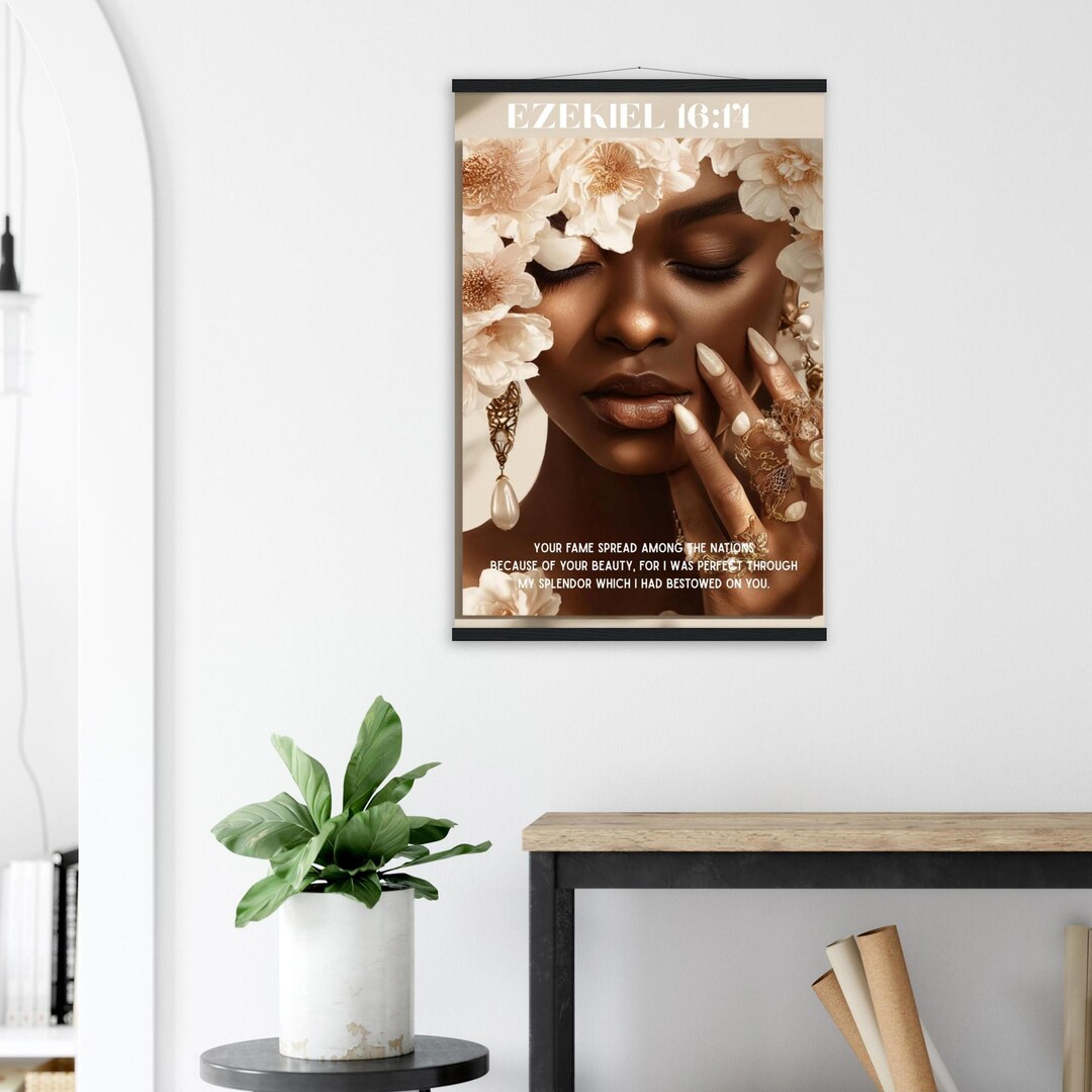 Elegant Bible Verse Poster Floral Woman Portrait Print, Ezekiel 16:14 ...