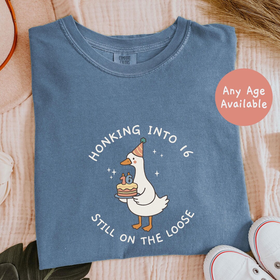 Honking Into 16 Shirt, Funny 16th Birthday Goose Tshirt Comfort Colors ...