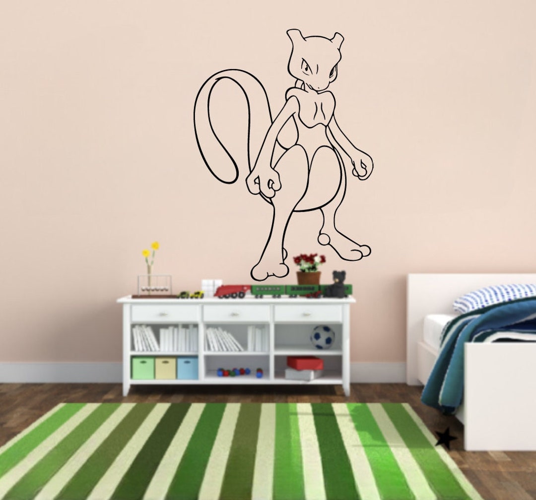 Pokemon Mewtwo Logo Childrens Kids Bedroom Vinyl Decal Wall Art Sticker ...