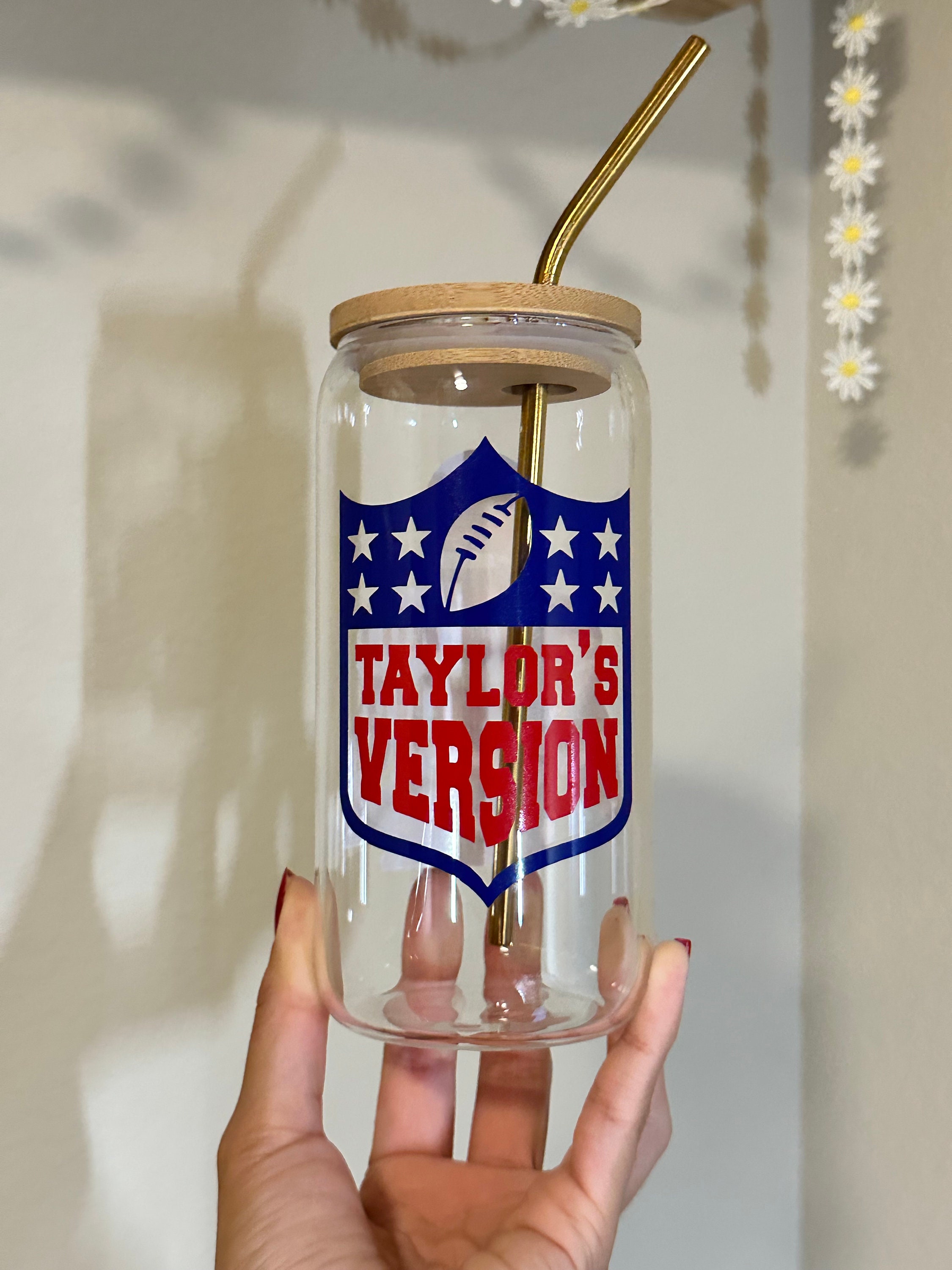 Taylors Version NFL SWIFTIE CHIEFS Cute Glass Libbey Cup 16oz Lid ...