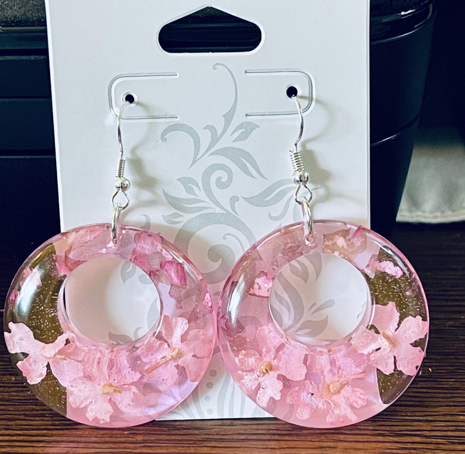 Resin Earrings: Real Verbina and Rose Petal Jewelry, Grape Alcohol Ink ...