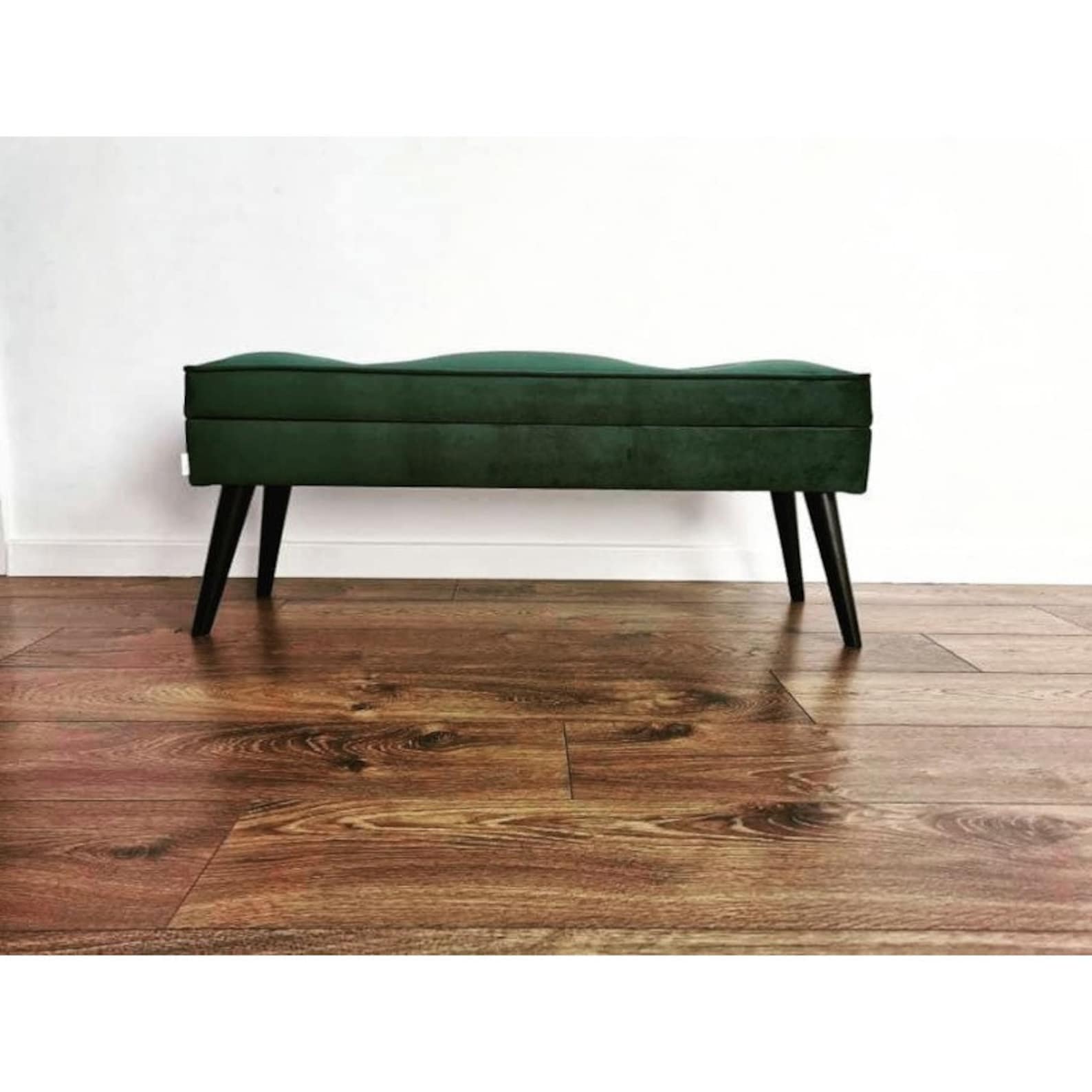 Bottle Green Upholstered Bench, Beech Wood Legs, Hall Seating - Etsy
