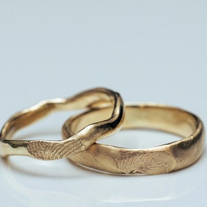 14k Solid Gold Fingerprint Ring. Wedding Ring Set His and Her - Etsy