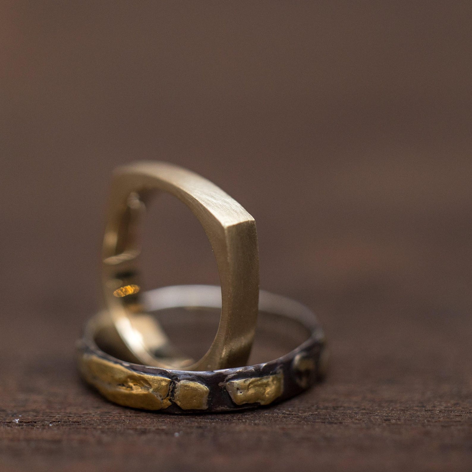 Wedding Ring Set His and Her. Keum Boo Ring. Solid Square Shaped Ring ...