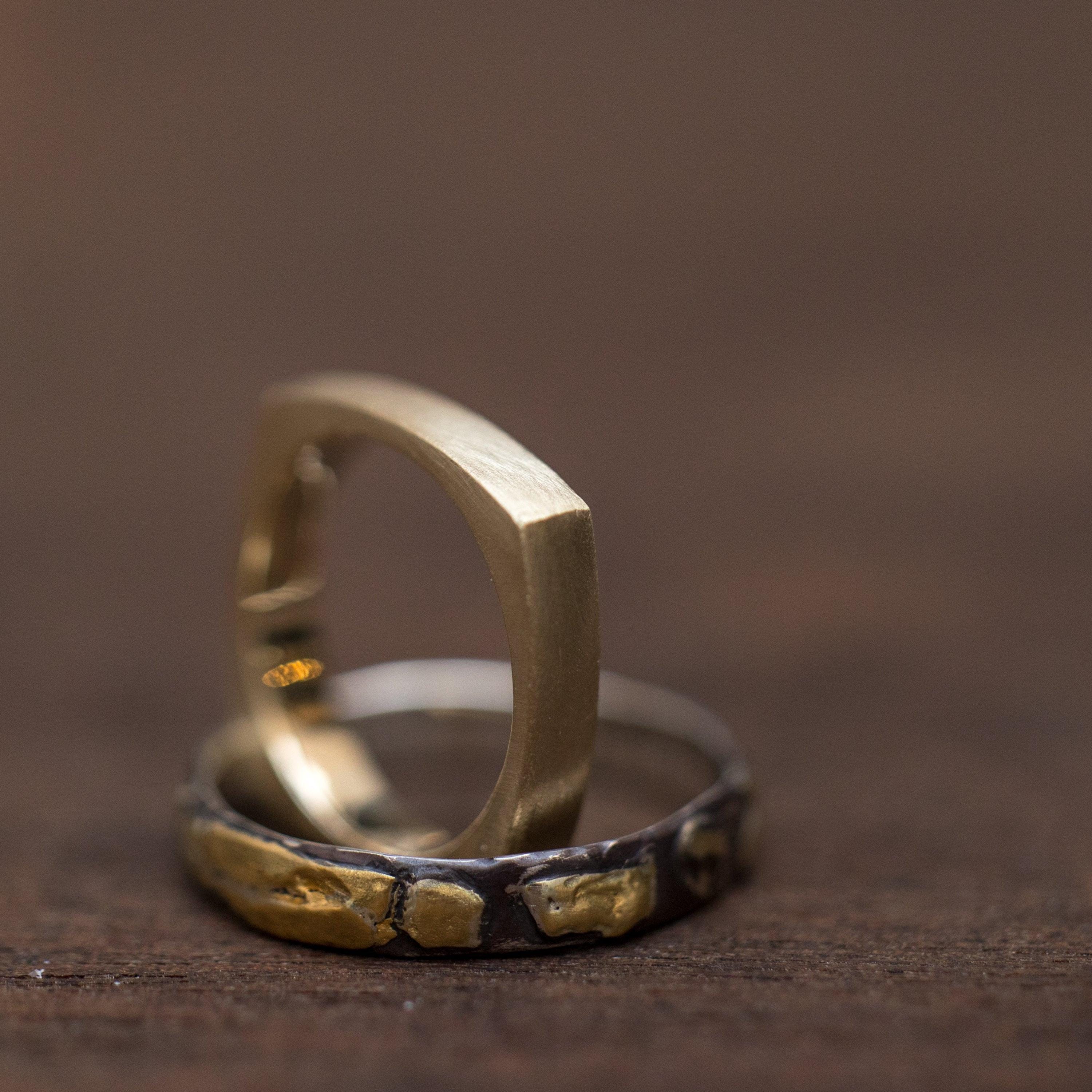 Wedding Ring Set His and Her. Keum Boo Ring. Solid Square Shaped Ring ...