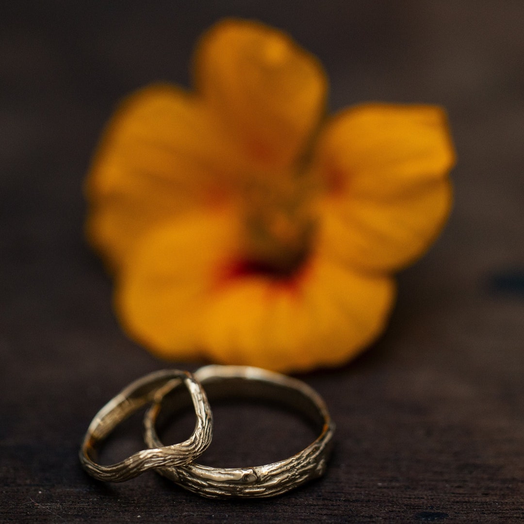 Unusual Solid Gold Nature Inspired Wedding Ring Set His and Her. Tree ...