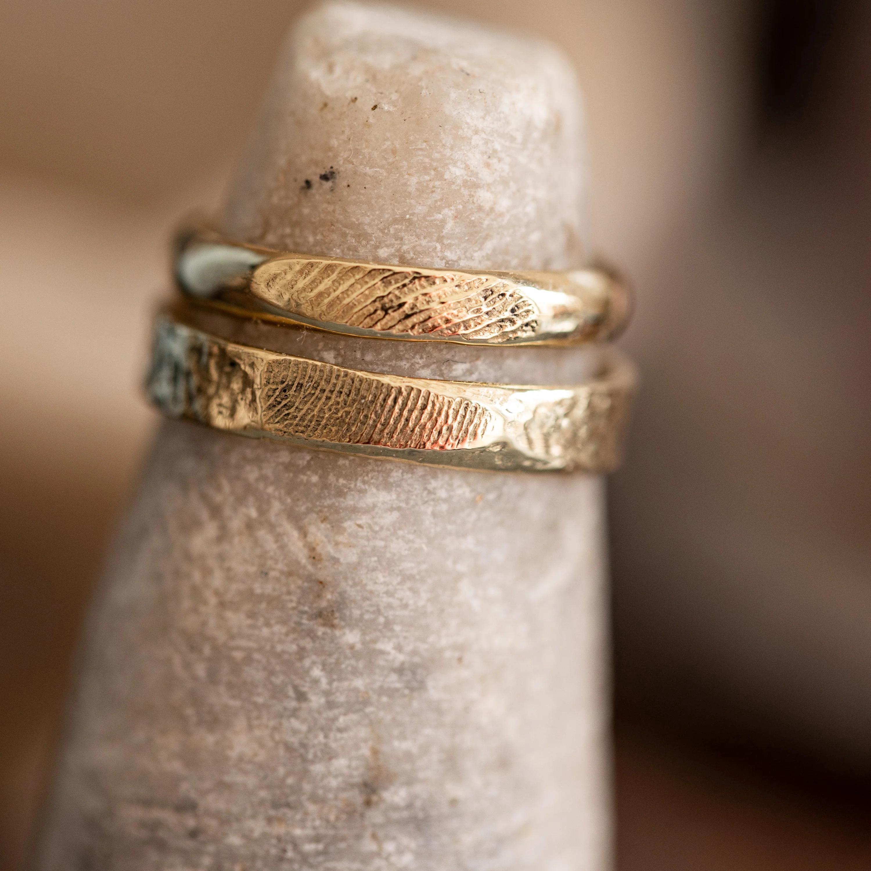 14k Solid Gold Fingerprint Ring. Wedding Ring Set His and Her - Etsy