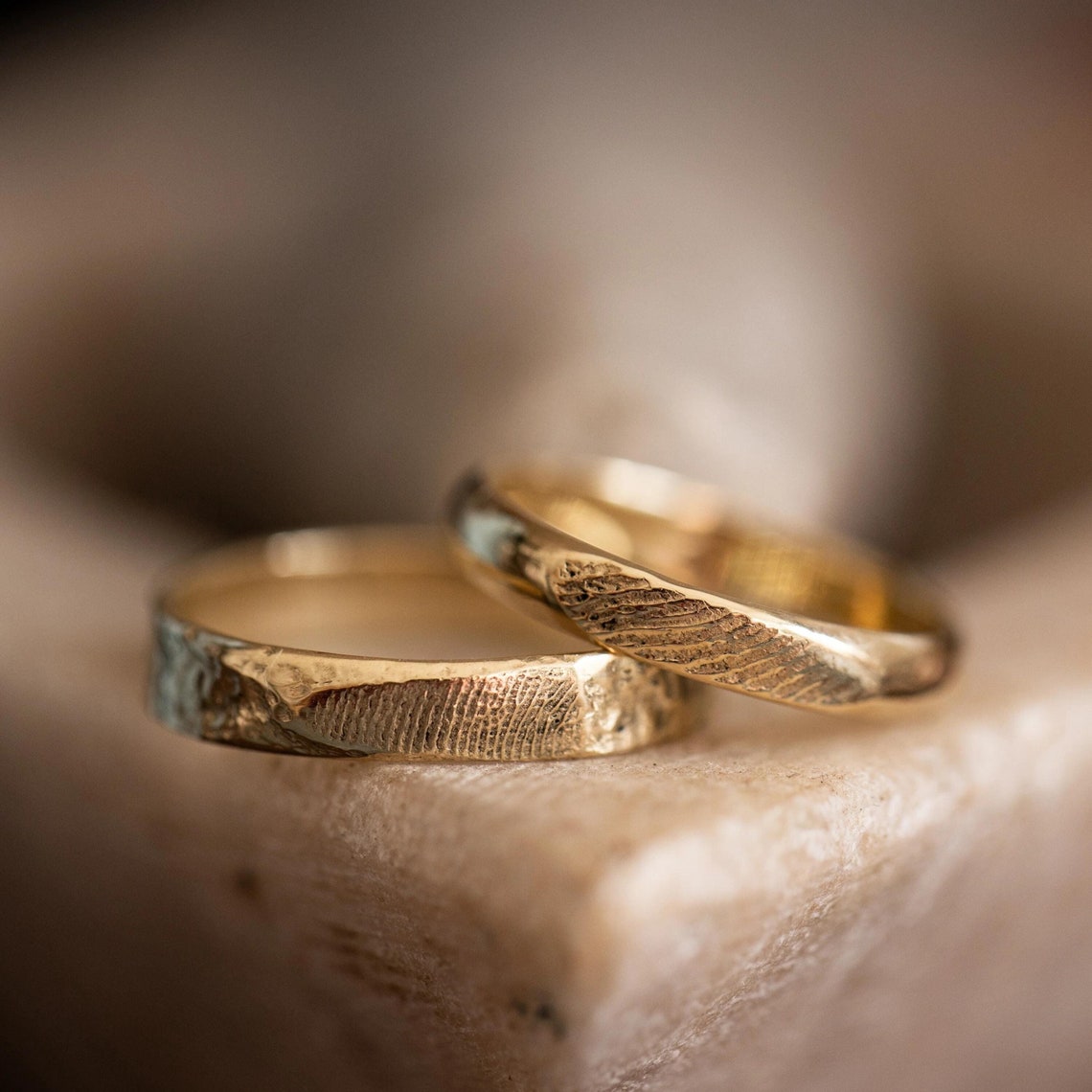 14k Solid Gold Fingerprint Ring. Wedding Ring Set His and Her - Etsy