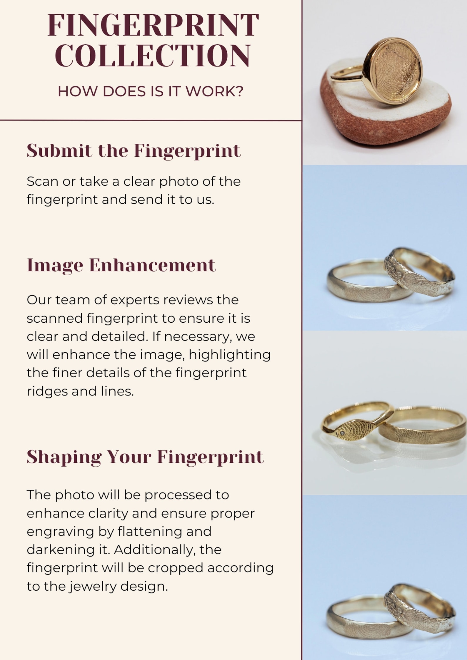 Couples Solid Gold Fingerprint Rings With Raw Texture. Wedding Ring Set ...